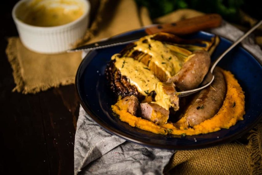 Sausage with Roasted Cabbage and Butternut Squash Puree | Whole30