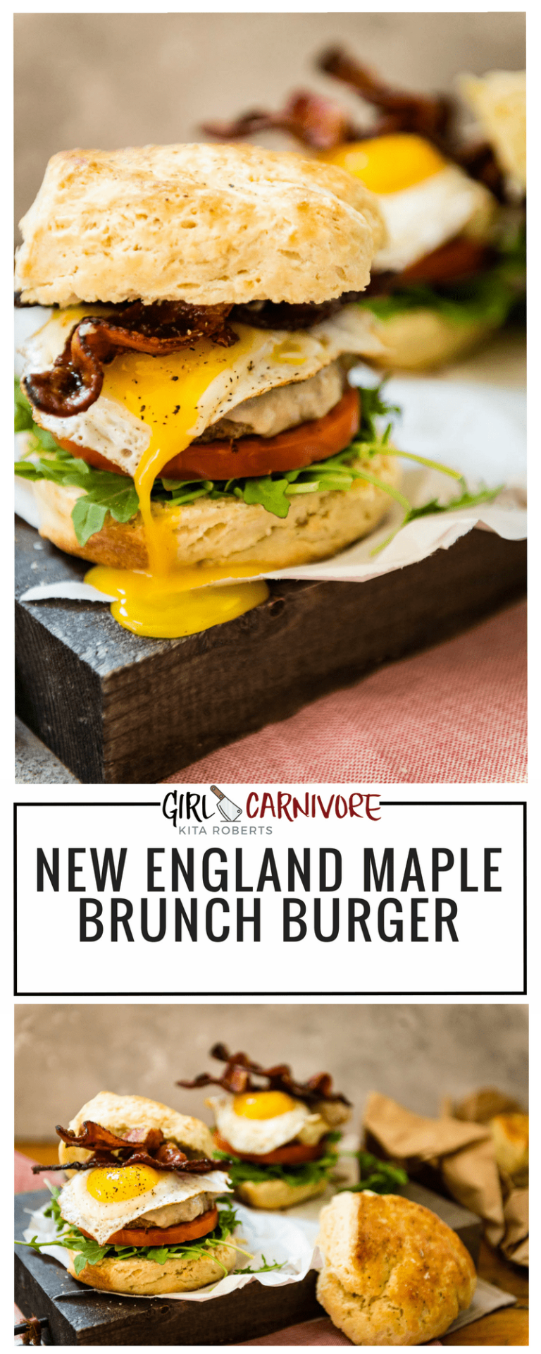 New England Maple Brunch Burger Recipe | GirlCarnivore.com