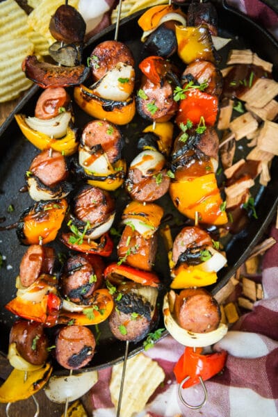 Smoked Sausage Kabobs Recipe | GirlCarnivore.com