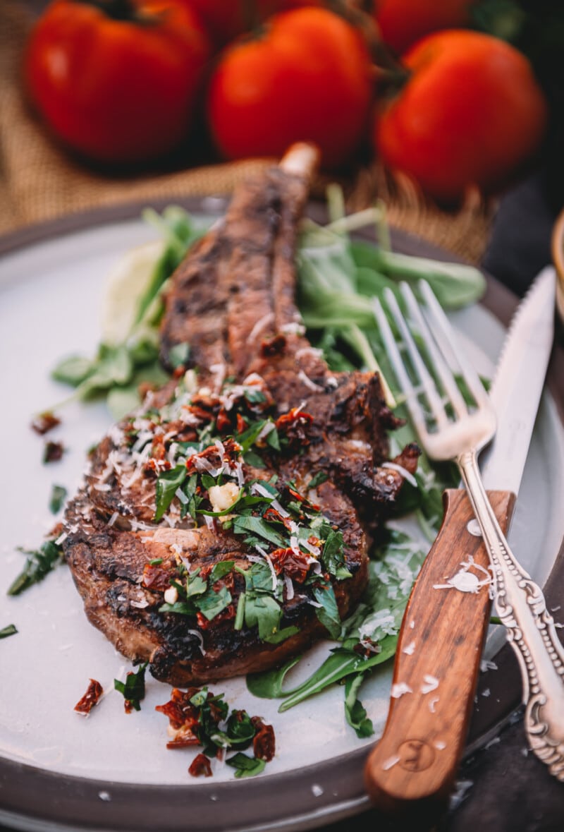 Grilled Veal Chops with Sun-dried Tomato Gremolata - Girl Carnivore