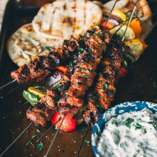 Grilled Lamb Kabobs with Harissa Marinade - Girl Carnivore