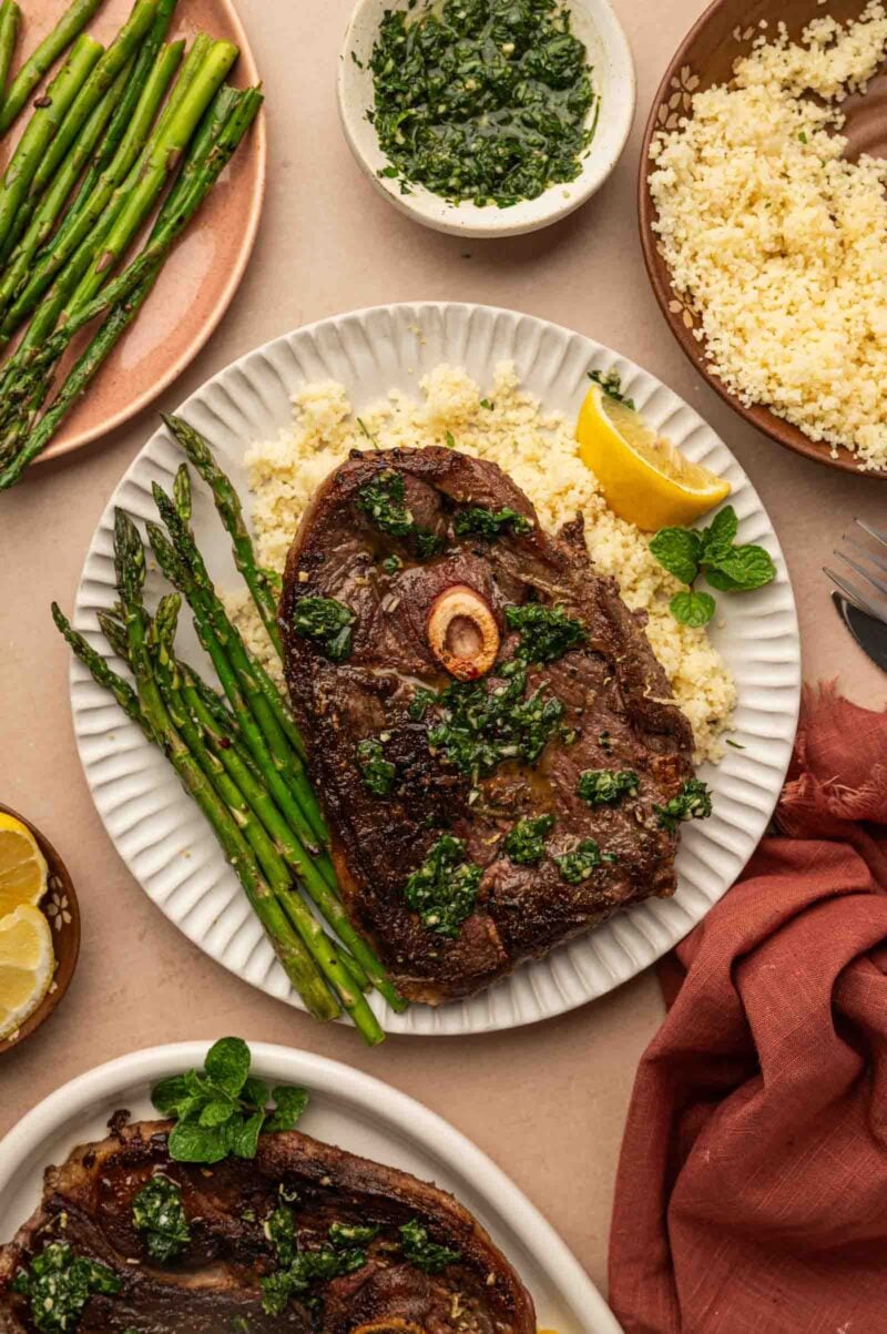 Pan Seared Lamb Leg Steaks with Mint Gremolata